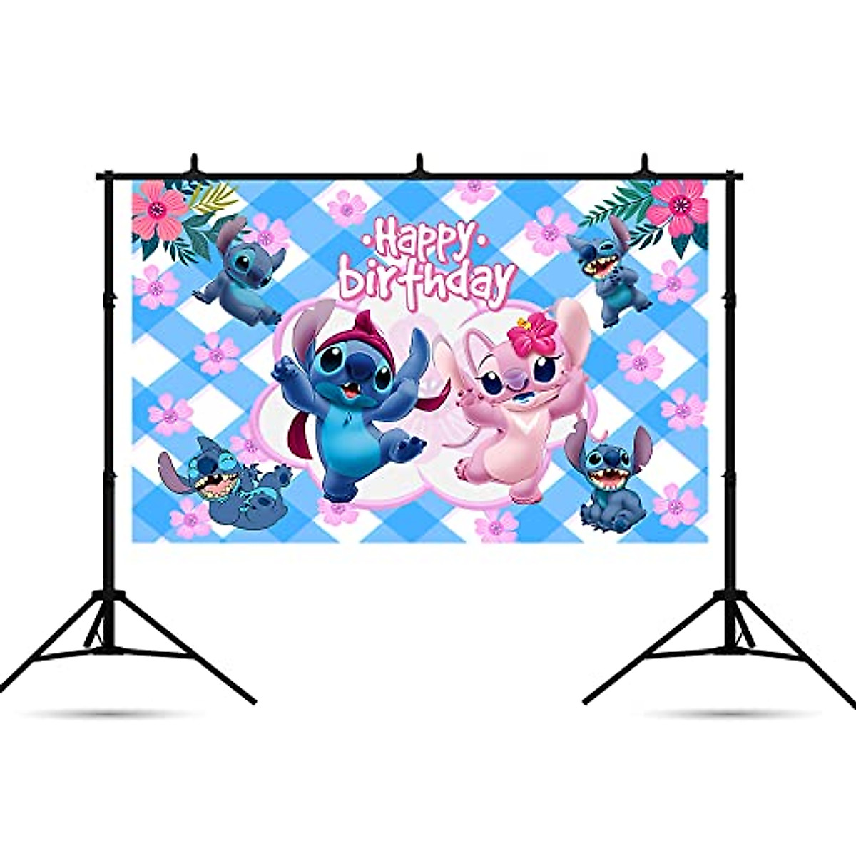 Backdrops for Lilo and Stitch Birthday Party Decorations Supplies Stitch Baby Shower Photo Background for Cake Table Decorations Happy Birthday Banner 5x3ft