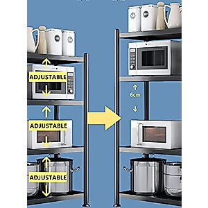 Multipurpose 5-Tier Storage Shelf Display Rack for Kitchen - Black, Adjustable, Stainless Steel, 160x70x40CM