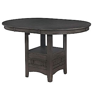 Benjara Round Counter Height Table with Pedestal Base and Extendable Leaf, Gray