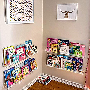 MaxGear Acrylic Floating Bookshelves, 36 Inch (2 Pack) Invisible Acrylic Floating Wall Ledge Shelf Wall Mounted Nursery Kids Bookshelf, Clear Storage Shelves Display Organizer for Bedroom, Kids Room