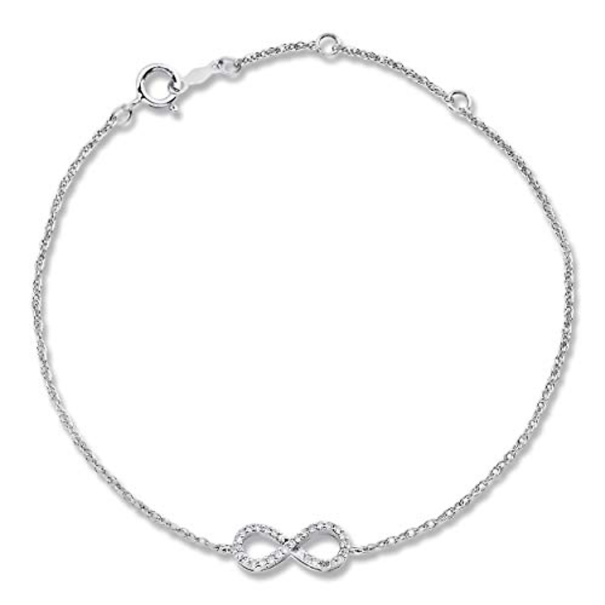 1/10 Carat Diamond Infinity Bracelet for Women in 14k White Gold Adjustable 7 to 8 Inches (H-I, I1-I2, cttw) Spring Ring by Belantina
