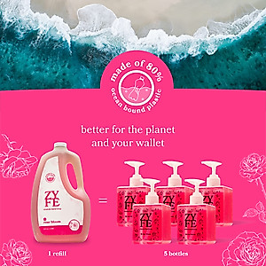 ZYFE Vitamin Hand Soap Refill - Liquid Hand Soap - Natural Plant Derived Moisturizing Handsoap with Essential Oil Fragrance Rose Bloom - Soft Hand Wash for Kitchen & Bathroom - Lush Soft Soap 64oz