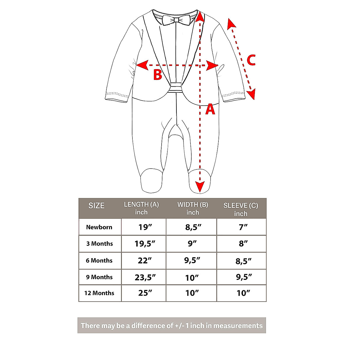 Lilax Baby Boy Gentleman Tuxedo Footie Christmas Holiday Outfit with Bow Tie 3M Red