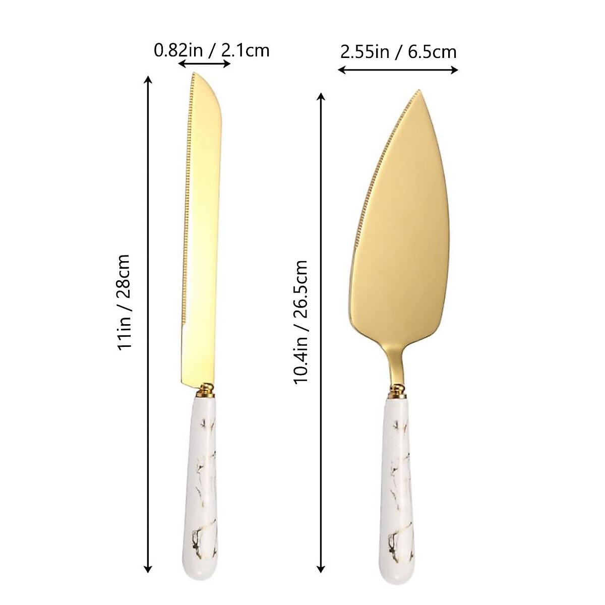 Wedding Cake Knife Shovel Server Set Silverware Stainless Steel Ceramic Handle Wedding Party Thanksgiving Christmas (White)