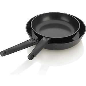 ZAVOR Noir 10 & 12 Inch Skillet Set - Premium Cast Aluminum with Titanium-based Nonstick Ceramic Coating & Removable Handles - Ultra Lightweight - Oven & Induction Ready | Noir Collection