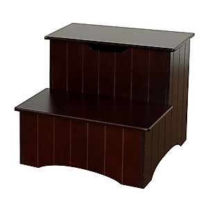 King's Brand Furniture-Wooden Stool for Adults and Kids with Storage for Bedroom, Kitchen Bathroom, Steps for High Beds, Cherry