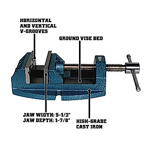 WILTON 1360 Versatile Drill Press Vise, Continuous Nut, 5-1/2' Jaw Width, 5' Jaw Opening (63240)