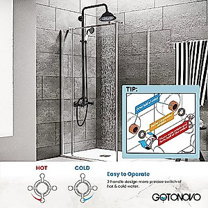gotonovo Oil Rubbed Bronze Shower Faucet 8 Inch Rainfall Shower Head Set Double Cross Handle Handheld Spray Bathroom Shower System Wall Mount