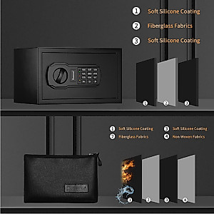 SongYung Fire Resistant Safe Box with Fireproof Waterproof Bag and Sensor Light,0.4 Cubic Feet Money Safe with Emergency External Power Supply,Electronic Digital Security Safe