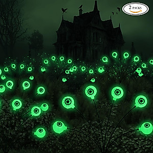 Halloween Decorations Outdoor Solar Scary Eyeball Lights,2PACKS 12LED Green Eyeball Swaying Firefly Lights,Waterproof Solar Halloween Path Lights for Yard/Garden/Lawn/Party Decor,Green