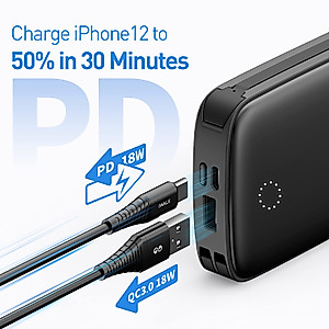 iWALK Portable Charger 20000mah Power Bank 18W PD Charger with Built in Cables USB C Compatible with iPhone 14/13/12 Mini/12 Pro Max/11/Xs/XR,iPad,Samsung,LG, Fast Charging for Outdoor