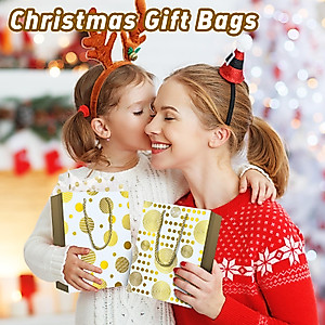Fingertip WD 12 Pcs Medium Size Gift Bags with Tissue Paper, 9.1" x 6.9" x 3.9" Gold Gift Bags with Handles, Paper Gift Bags for Shopping, Wedding, Baby Shower, Holiday