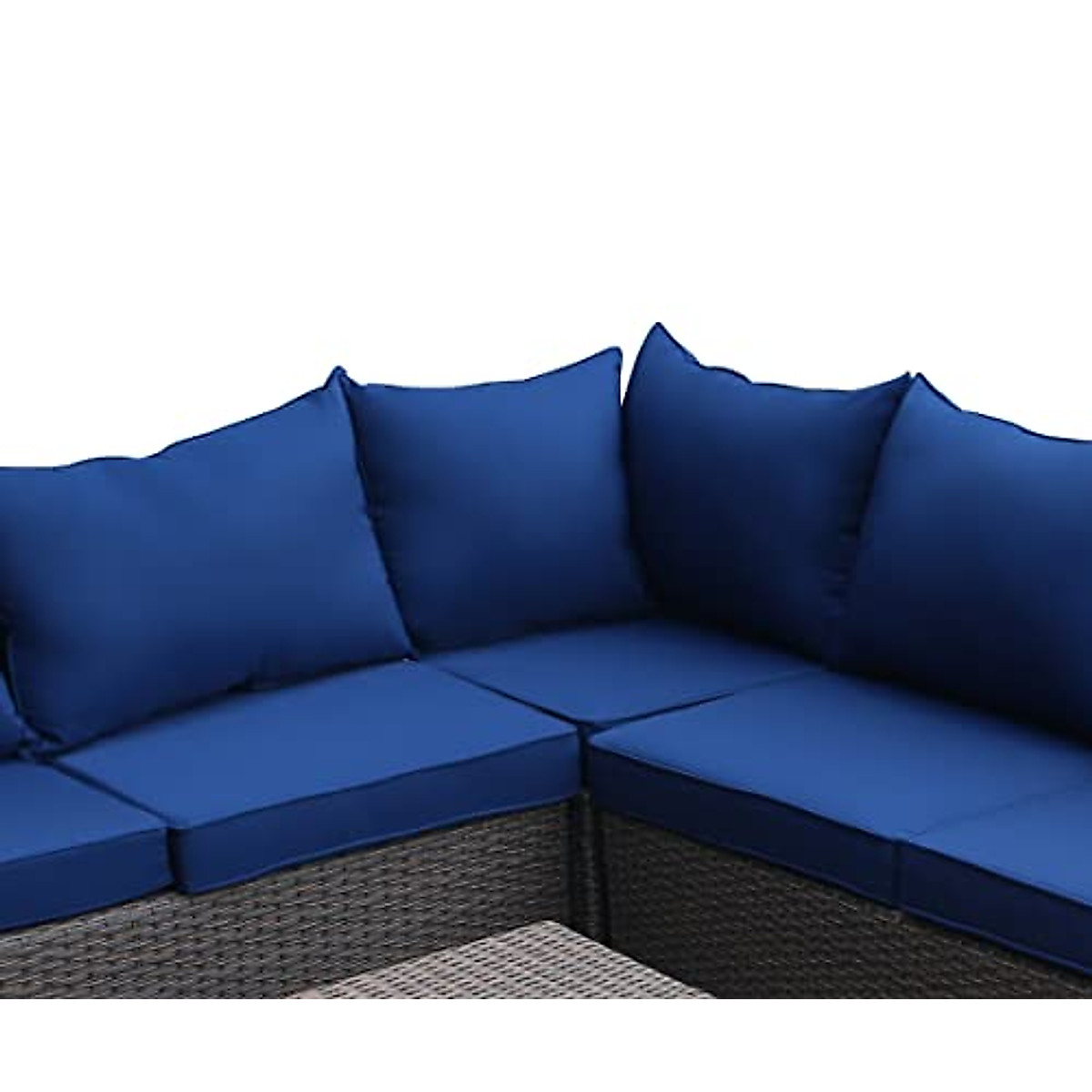 Outdoor Patio Furniture Set with Ottoman Square Coffee Table 4 Piece Patio Sectional Sofa Couch, Modern Brown Rattan Wicker with Seat Cushions - Navy Blue - Oliver & Smith - Sunny