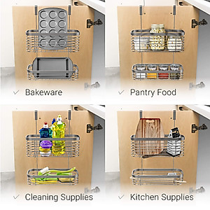 BZ Products Lilimpact Metal Over the Cabinet Kitchen Storage Organizer Basket for Kitchen Pantry- Large, Black (Chrome)