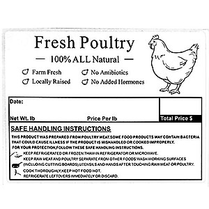 Poultry Freezer Labels,4x3 Inch with Safe Handling Instructions Exemption,50Pcs