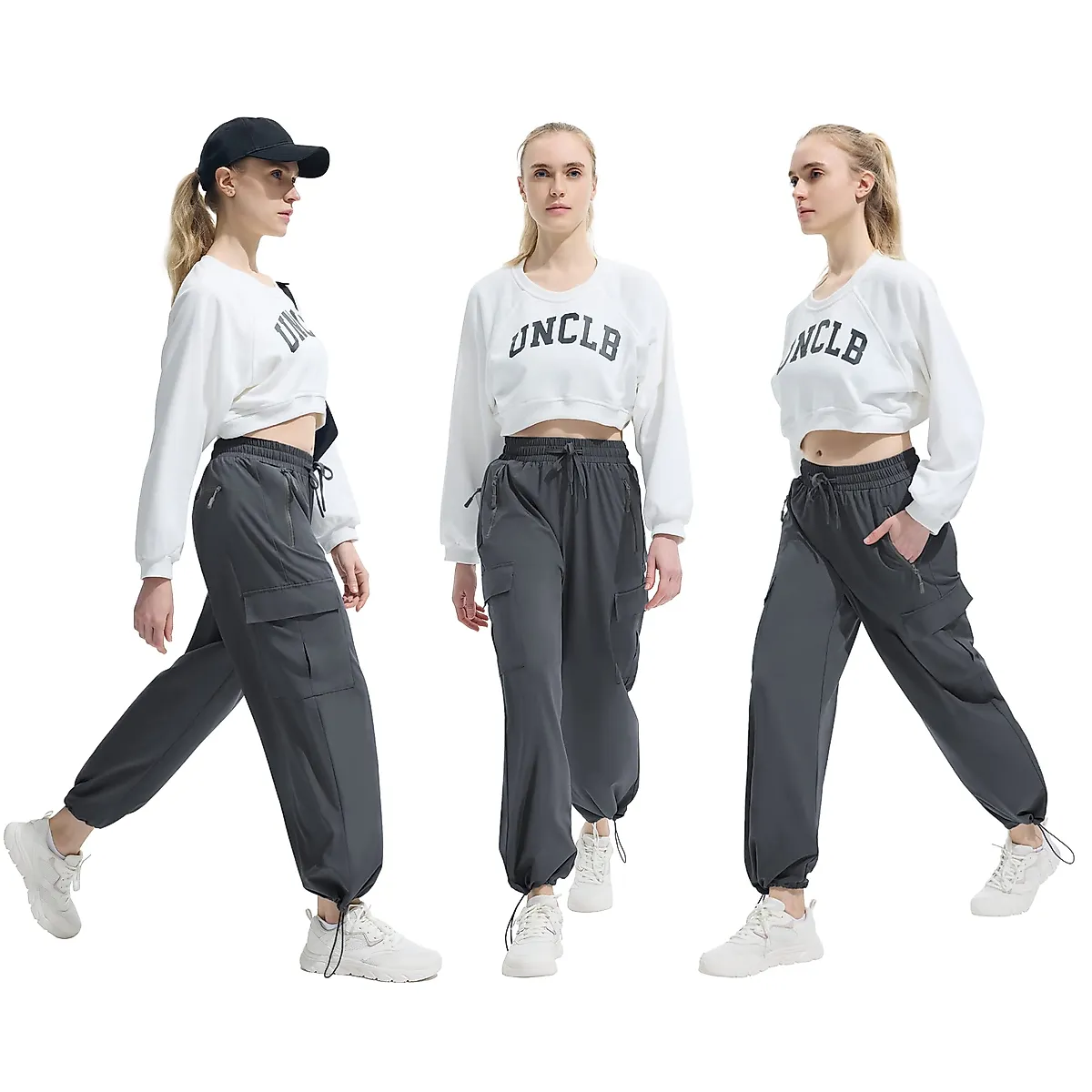 FARUNGS Quick Dry Cargo Pants Lightweight Tactical Hiking Pants with 5 Pockets for Women,Stretchy Waist and Water Resistant Grey