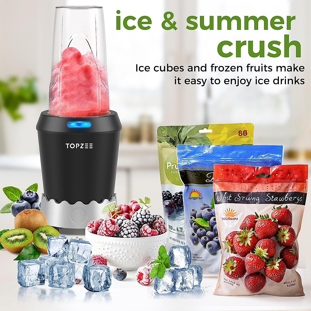 TOPZEE 1000W Blender, Bullet Blender for Smoothies, Dishwasher Safe with 24oz Easy Go Cups, Max 1200W