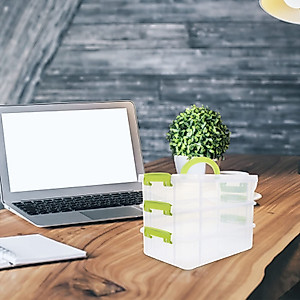 VILLCASE 3-Tiers Stack Carry Storage Box, Transparent Stackable Storage Bin with Handle Lid Latching, Plastic Storage Container Box for Organizing Stationery, Sewing, Art Craft