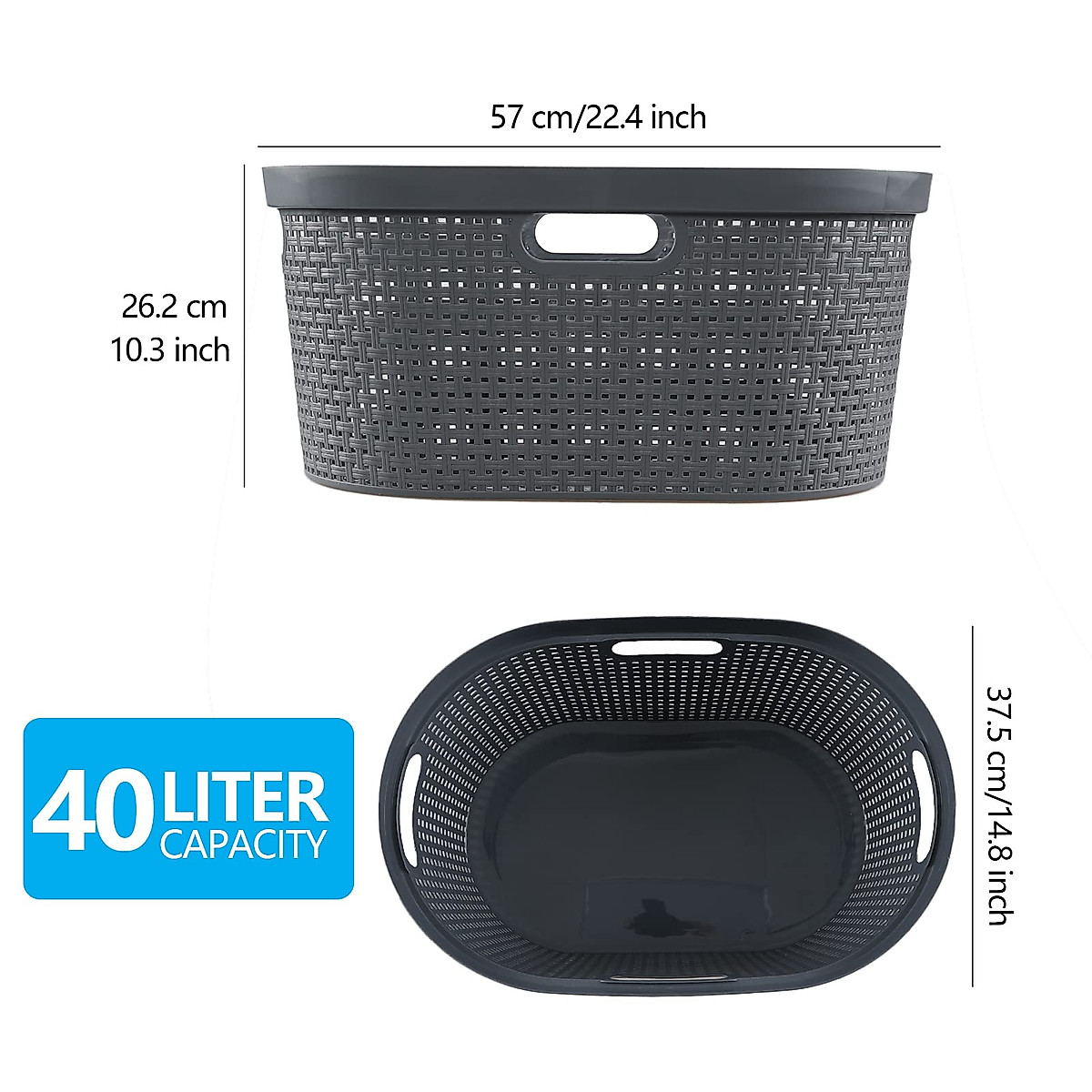 Wekioger 40 L Plastic Laundry Basket with Cutout Handles, 4 Packs, Large Clothes Hamper Storage Basket