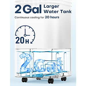 CENSTECH 4-IN-1 Portable Air Conditioners, Evaporative Air Cooler w/4 Modes & 3 Speeds, 15H Timer for Smart Auto-off, 2-Gal Tank for 20H Cooling,17FT Remote,No Hose Needed,120°Oscillating Swamp Cooler