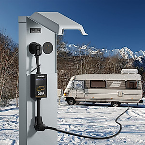 JF.EGWO 50A RV Surge Protector with Waterproof Cover, RV Circuit Analyzer with 6500J Surge Protection - 50 Amp RV Power Surge Protector with 3.55 Inch Smart LED Screen