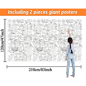 Wiooffen 2pcs Giant Thanksgiving Coloring Tablecloth Posters Activity 82”x 47” for Kids, Autumn Big Fall Paper Color-in Poster Table Cover Arts and Crafts for Kids Preschool Kindergarten Classroom