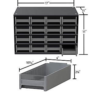 Akro-Mils 19416 Steel Parts Craft Storage Cabinet Hardware Organizer (17-Inch W x 11-Inch D x 11-Inch H), 16-Drawer, Gray Cabinet/Gray Drawers