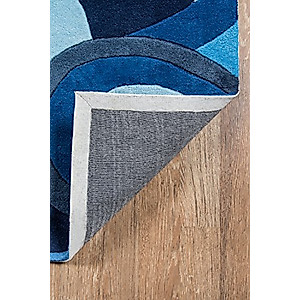 Momeni Rugs Lil' Mo Hipster Collection, Kids Themed Hand Carved & Tufted Area Rug, 8' x 10', Surf Blue