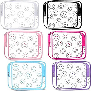 Clear Cosmetic Bags Smile Face Clear Makeup Bag Toiletry Bag for Women Waterproof Portable Cosmetic Bag Set Traveling Make up Bag Organizer (Black)