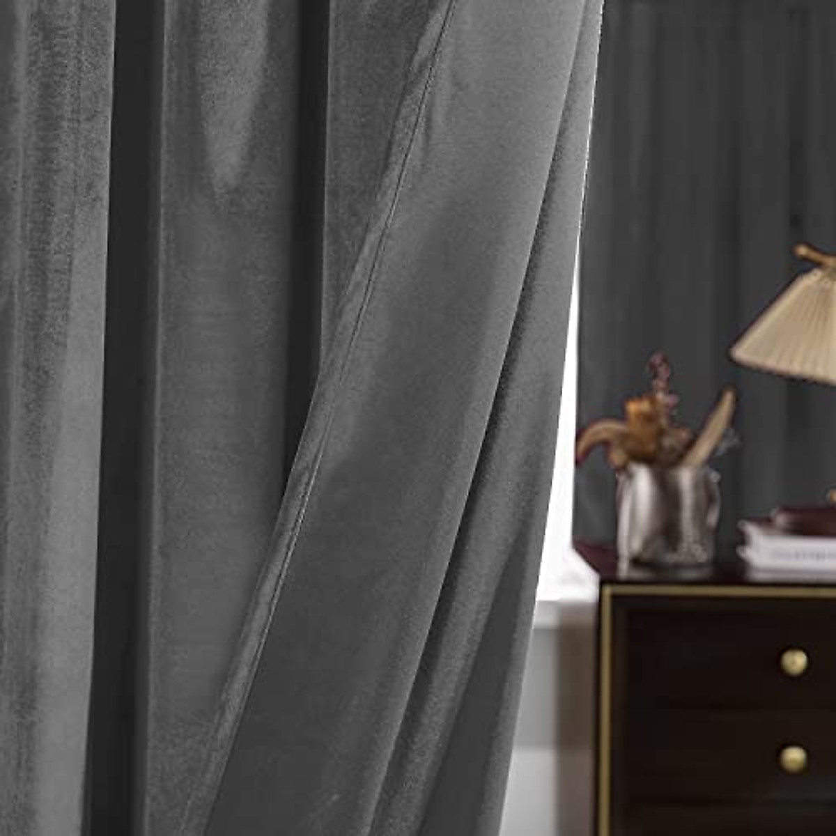 PANELSBURG Short Blackout Curtains for Bedroom,Thermal Insulated Room Darkening Velvet Luxury Basement Window Curtains for Men Cave Office Kitchen RV Campers Trailers,48 Inches Long,Grey/Gray,4 FT