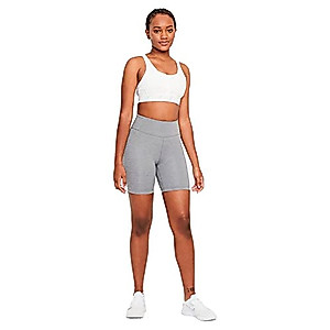 Nike Women's One Logo Mid-Rise Dri-Fit 7" Bike Shorts (as1, Alpha, m, Regular, Regular, Iron Grey/Heather/White, Medium)
