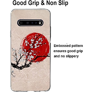 HUIYUEKUAI Compatible with LG V60 ThinQ Case, Japan Sakura Red Sun Design Gifts for Girls Women Soft TPU Shockproof Cases