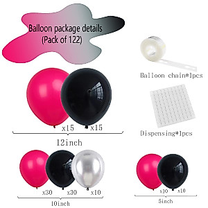 Hot Pink Black Balloon Garland Arch Kit, 122PCS Rose Red Black Hot Pink Balloons Metallic Silver Balloons for Birthday Wedding Engagement Baby Bridal Shower Anniversary Girl Spa Party Decorations