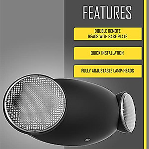 HUBBELL CU2B CU2 Series Commercial Battery Backup, LED Emergency Lighting Fixture with Twin Adjustable Heads, 90-Minute Runtime, UL924 Listed for Damp Locations, 120-277V, Black