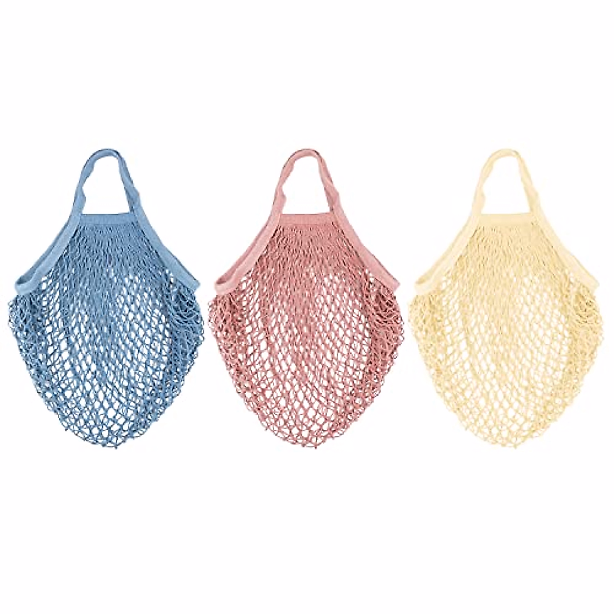 Wresty 3 Pcs Cotton Mesh Shopping Bag Reusable Net String Grocery Bags Shopping Tote Bags Fruit Storage Handbag (long handle)
