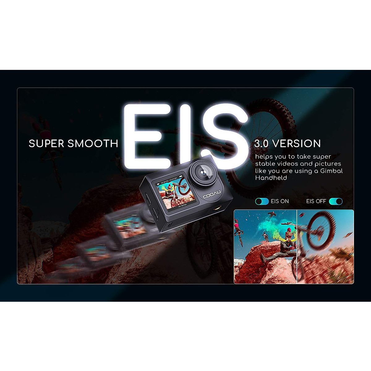 COOAU Sports Action Camera Dual Screen Ultra HD 4K 60FPS 20MP WiFi EIS Touchscreen External Microphone Remote Control Underwater 131 Feet Waterproof Helmet Vlogging Camera with 2x1350mAh Batteries.