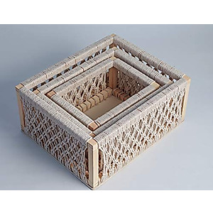 Macrame Storage Baskets for Shelves and Closet, Boho Decorative Boxes for Home Decor, Perfect Pampas Grass Holder at Living Room(White, Set of 3)