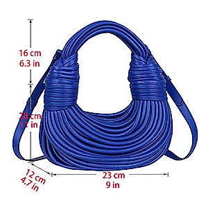 Knotted Woven Tote Bag Handbag For Women Hand Woven Bread Messenger Bag Soft Leather Top Handle Handbag Shoulder Bag (Blue)