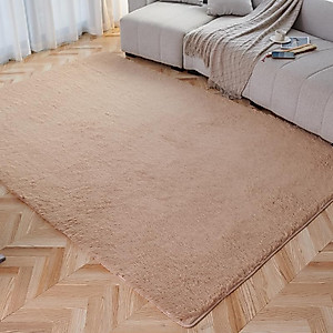 XYORAINN Ultra Soft Area Rugs for Living Room, 6x9 Beige Fluffy Plush Rugs for Bedroom, Non-Slip Large Shag Fuzzy Rug for Nursery, Large Rug for Kids Home Decor Aesthetic