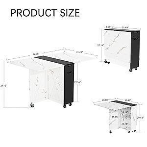 3imothrix Folding Dining Table, Dinner Table with Drawer and Storage and Shelves, Space Saving Dining Table with 6 Wheels, Kitchen Table for Small Spaces (Black)