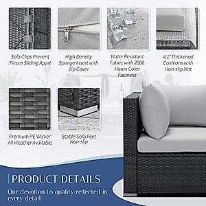 NICESOUL 10 Piece Modern Outdoor Patio Furniture Set with Firepit Natural Gas Propane Convertible, 29.3'' High Back Extra Large Size Wicker Conversation, Deep Wide Comfortable Couch for Outside, Grey