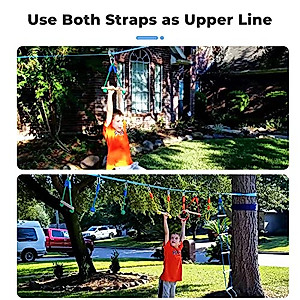 Jugader 2X50ft Ninja Warrior Obstacle Course for Kids with Pulley, Ninja Warrior Slackline Kit with Accessories, Monkey Bars, Gym Rings,Climbing Ladder