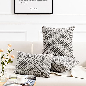 Fancy Homi 2 Packs Gray Decorative Throw Pillow Covers 18x18 Inch for Living Room Couch Bed Sofa, Rustic Farmhouse Boho Home Decor, Soft Corss Corduroy Twill Textured Square Grey Cushion Case 45x45 cm