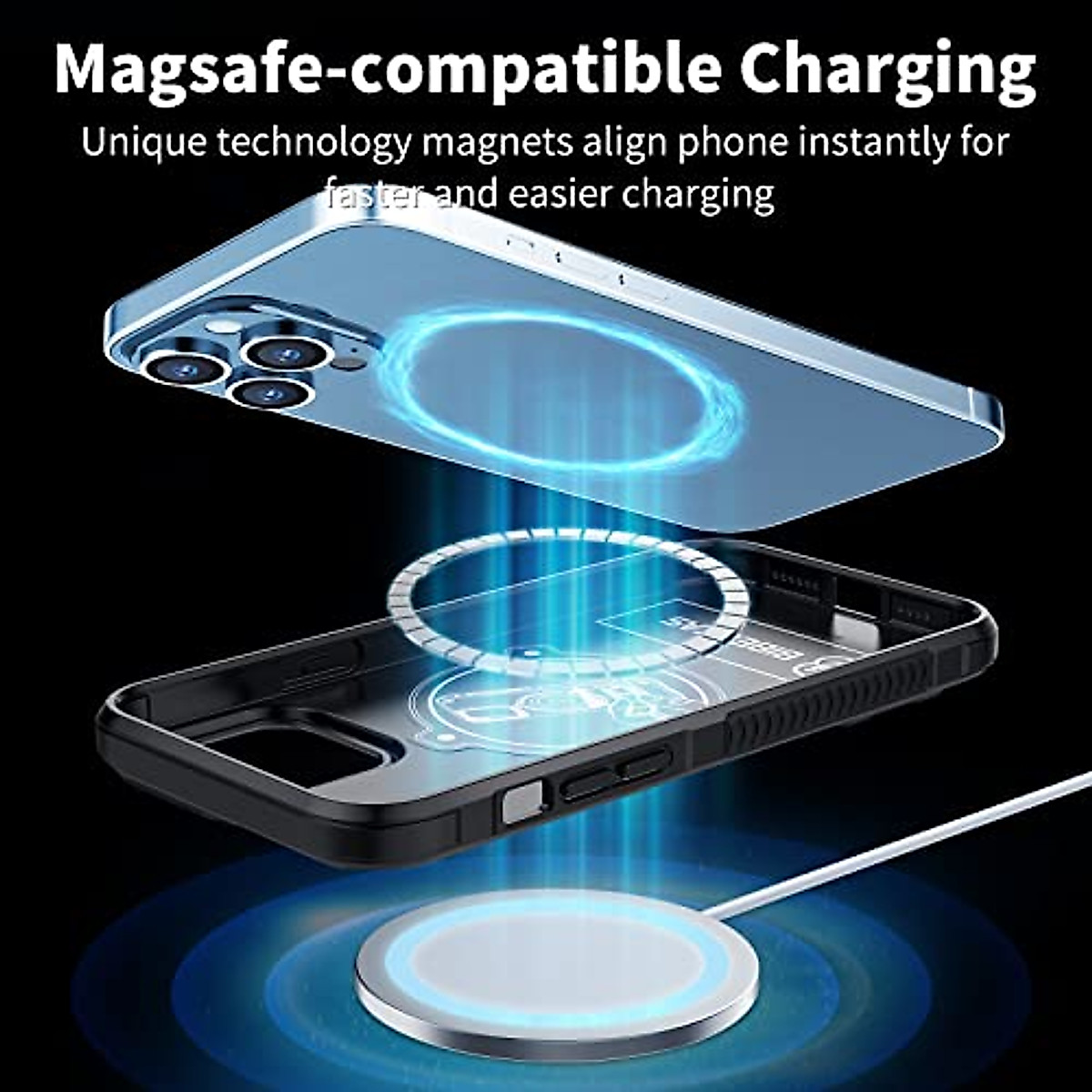 BIBERCAS iPhone 13 Pro Max Magsafe Case, Magnetic case 13 pro max with 3 Stand Way Kickstand,Support Wireless Charging,Military Grade Full Cover Protection, Iphone MagSafe Case for Men & Women (Black)
