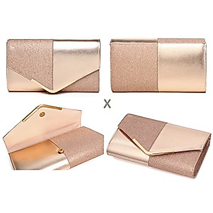 MUDUO Sequined PU Clutch Purse for Women Evening Bag Party Clutches Wedding Purses Cocktail Prom Handbags (Champagne Pink)