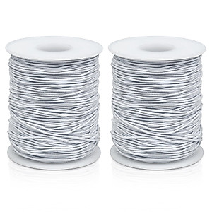 2 Rolls FIVEIZERO White Elastic Bracelet String Total 330 Feet,1mm,1.2mm,1.5mm Elastic Cord for Beading Stretchy String with Beading Needle for Bracelets, Sewing, Necklace, Jewelry Making and Crafts