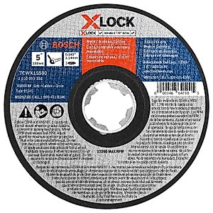 BOSCH TCWX1S500 5 In. x .045 In. X-LOCK Metal/Stainless Fast Cutting Abrasive Wheel 60 Grit Compatible with 7/8 In. Arbor Type 1A (ISO 41) for Applications in Metal, Stainless Steel Cutting