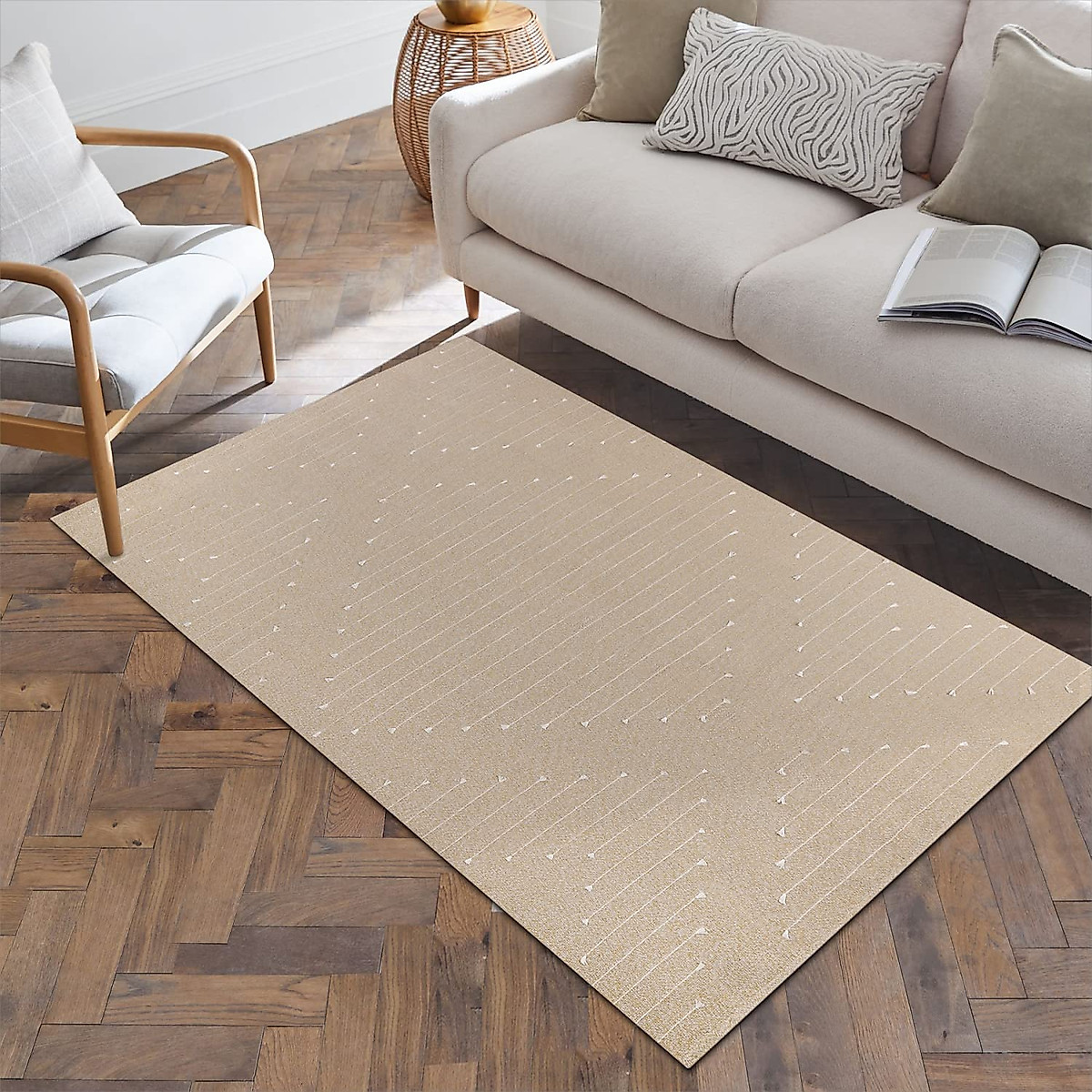 LIVEBOX Boho Rug for Bedroom, 3' x 5' Khaki Farmhouse Washable Area Rug for Kitchen,Moroccan Cotton Carpet Indoor Throw Rug Doormat for Laundry Room Hallway Entryway