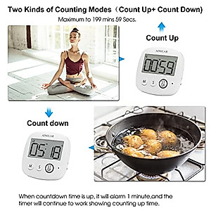 AIMILAR Digital Timer with Alarm Clock - Countdown Kitchen Cooking Timer, Big Digits, Magnetic, Stand, Hang, for Oven Baking Kids Teacher Study Games Office Gym Exercise White