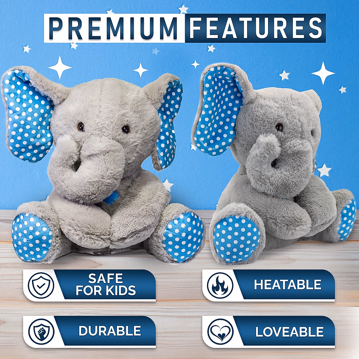 Lil Snuggers Warm and Snuggly, Lavender Scented Stuffed Animal, Elephant Male with Blue Accents